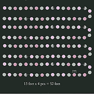 Glitter Silver Pink Circle Dot Garlands Party Decoratoins Polka Dots Streamer/Backdrop/Banner for Girls Birthday/Bday Party Hanging Decor/Bridal Baby Shower/Wedding/Anniversary/Engagement/Sweet 16