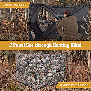 Tangkula 2-Panel Stakeout Hunting Blind, See Through Ground Blind with 3 Shoot Through Ports & 2 Storage Pockets, Portable Pop Up Deer Blind with Carrying Bag for Turkey & Deer Hunting (2-Panel)