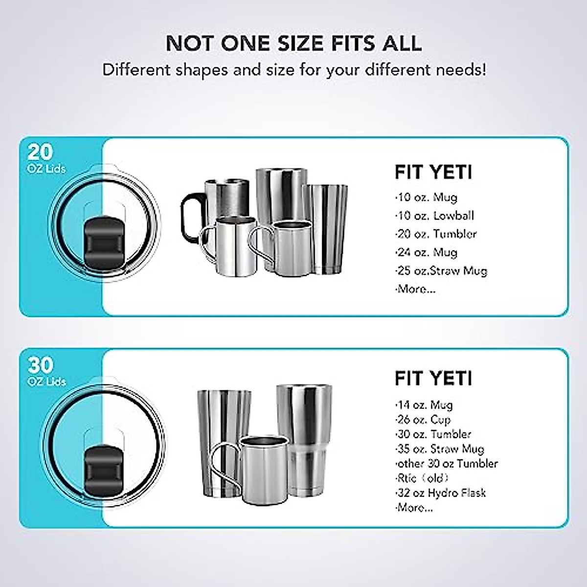 20 oz Tumbler Lid, Replacement Lids Compatible for YETI 20 oz Tumbler, 10/24 oz Mug and 10 oz Lowball, 2 Pack Travel Spill Proof Cup Lids Covers with Magnetic Slider Switch, BPA Free