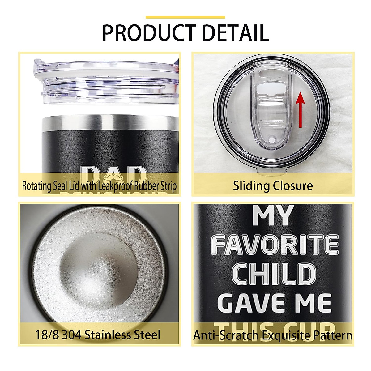 BBsoft My Favorite Child Gave Me This Cup 40 oz Tumbler with Handle Coffee Mug Drinking Cup for Dad Fathers Day Birthday Christmas Gifts from Daughter Son