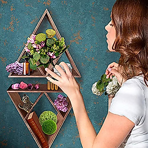 Triangle Shelf: Wall Display for Crystals, Stones, Knick Knacks | Geometric Shelf | Farmhouse Rustic Home Decor | Meditation Shelves | Floating Shelves for Living Room | Wooden Crystal Holder Storage