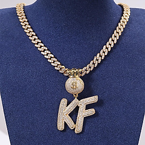 Lulu Mel Iced Out Custom Chain Initial Name Necklace,Hip Hop Jewelry 14k Gold Silver Handmade nameplate with 4mm Tennis Chain, Personalized Stainless Steel Cuban Link Chain For Man and Woman (Gold)