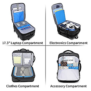 AI EN JIU Travel Backpack for Men Women, 50L Expandable Carry On Backpack Flight Approved 17.3 inch Laptop Backpack, Waterproof Business Luggage Traveling Backpack with 3 Mesh Bags & 1 Shoe Bag, Black