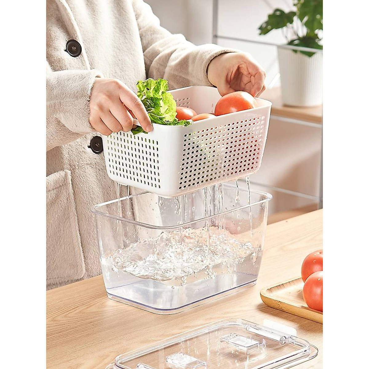 SHEBI PRODUCT - 3-Pack Refrigerator Organizer Bins- Clear Plastic Fridge Organizer for Fruit & Produce with Removeable Tray- Stackable Kitchen Organization- Fruit Containers for Fridge (White)