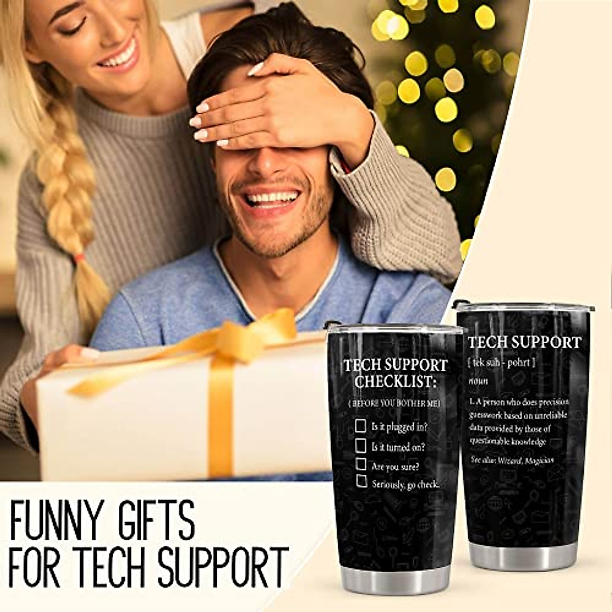 HZIZI 20oz Tech Support Tumbler With Lid Funny Tech Support Checklist IT Helpdesk Hotline Information Technology - Tech Support Gifts for Men Technical Support Computer Engineer Funny Coffee Mug