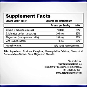 Calcium Magnesium Zinc Vitamin D Supplement 60 Tablets by Natural Systems - Calcium Magnesium Zinc and Vit D Supplements for Strong Immune System - Magnesium Supplement for The Immune System