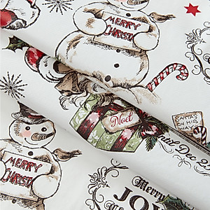 Newbridge Vintage Nostalgia Home for Holidays Print Flannel Back Vinyl Christmas Tablecloth - Vintage Santa Claus, Snowman and Sleigh Xmas Wipe Clean Easy Care Tablecloth, 52" x 52" Square