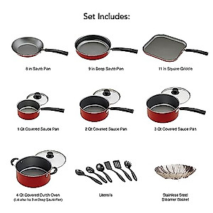 LEGENDARY-YES 18 Piece Nonstick Pots & Pans Cookware Set Kitchen Kitchenware Cooking NEW (RED)