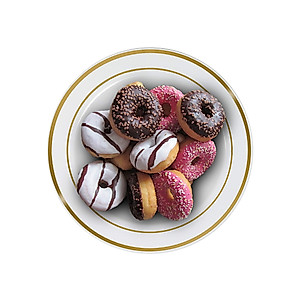 BloominGoods 50 Disposable White Gold Trim Plastic Dessert Bowls | SMALL 6 oz. Premium Heavy Duty Disposable Dinnerware with Real China Design | Safe & Reusable and Great for Parties (50-Pack)