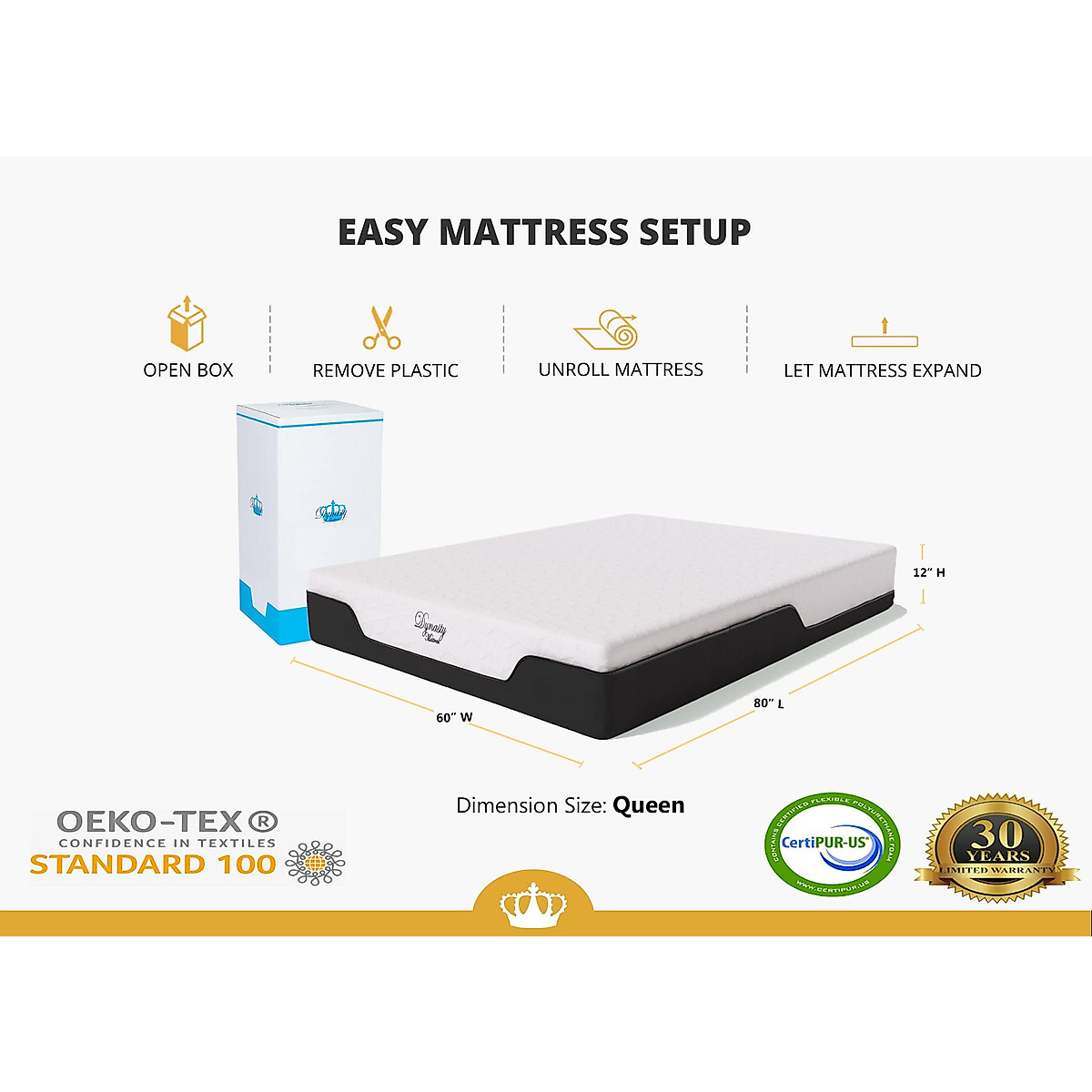 DynastyMattress Queen Mattress CoolBreeze 12 Inch Essential Gel Infused Memory Foam Bed Medium Firm Queen Size 60x80 (USA Made)