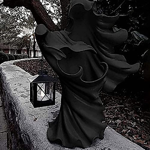 Hell's Messenger with Lantern Garden Statue, Resin Figurines with Solar LED Light, Halloween Witch Lamp Sculptures Indoor Outdoor Decorations for Patio Lawn Yard Ornaments