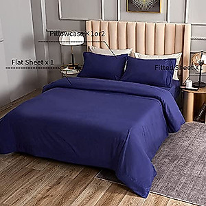 DERBELL Bed Sheet Set - Brushed Microfiber Bedding - Bedding Sheets & Pillowcases - Deep Pockets - Easy Fit - Breathable & Cooling Sheets - 4 Piece King Blue Set