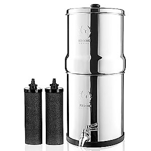 Phoenix Gravity 2.25 Gallons Gravity Fed Stainless Steel Drinking Water Filter and Purifier with 2 Carbon Filters and Stainless Steel Tap
