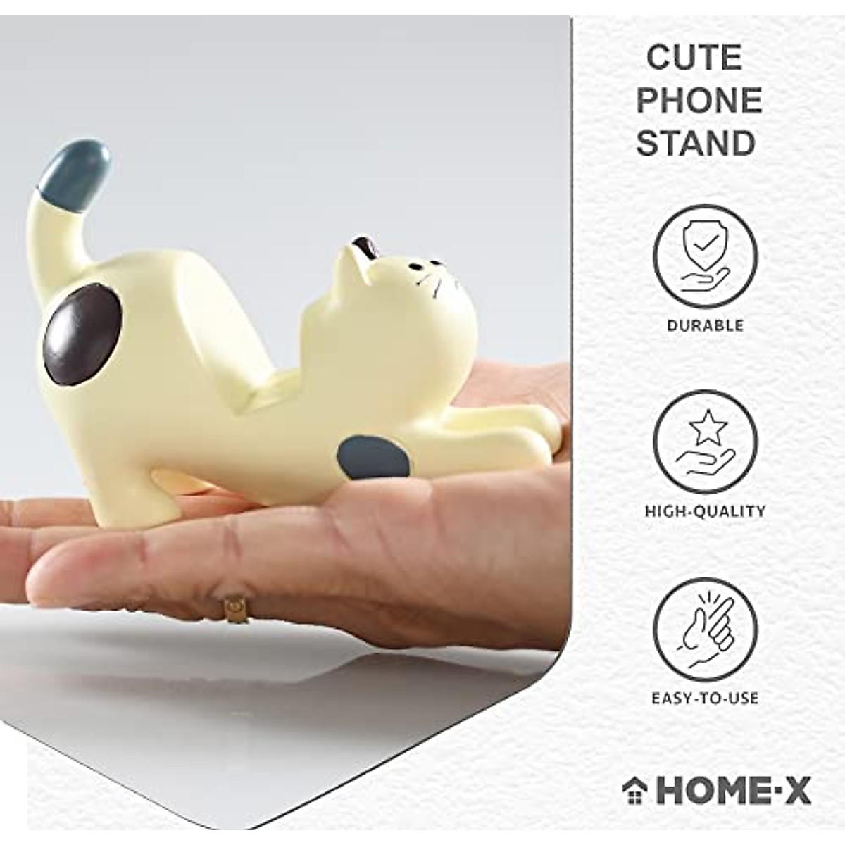 Home-X Cat Phone Stand, Cute Desktop Smartphone Holder, Vertical or Horizontal, Universal Cell-Phone Stand, Cream with Spots