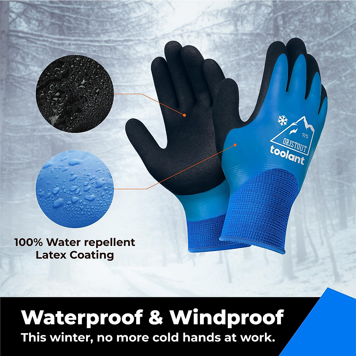 Waterproof Winter Work Gloves for Men and Women, Freezer Gloves for Working in Freezer, Thermal Insulated Fishing Gloves, Super Grip, Blue, Large