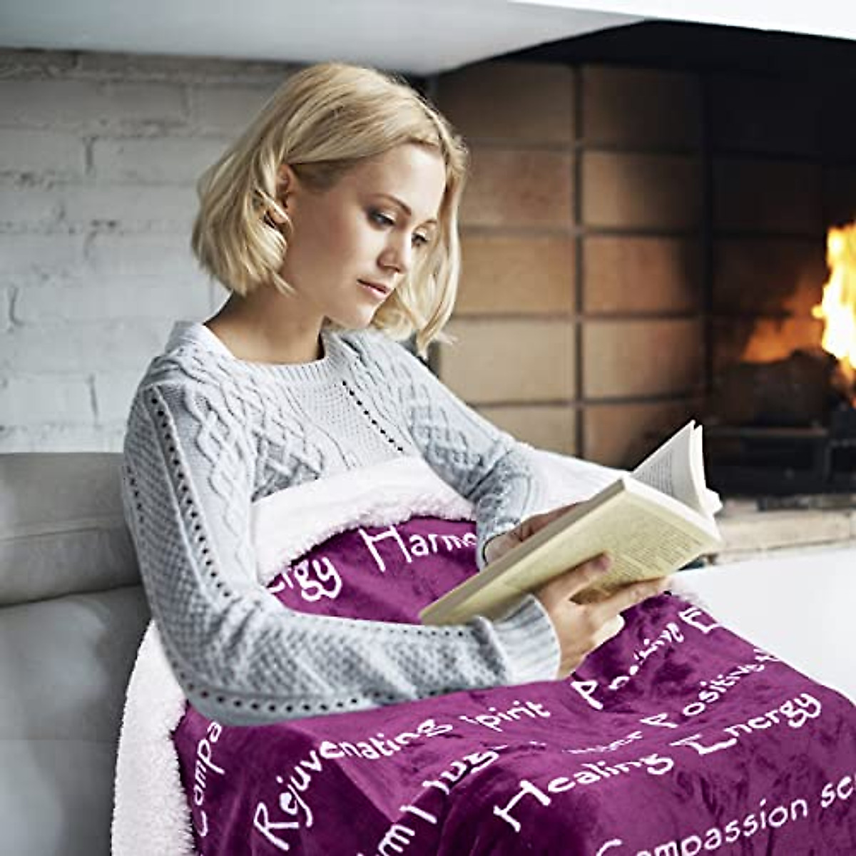 LONGTM Healing Positive Blanket, Gift for People Need Hug Strength Company - Purple 50 x 60 Inch