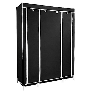 YesHom 50" Portable Non-Woven Fabric Wardrobe Bedroom Closet Clothes Cupboard Hanging Rail Storage Organizer Shelf Back