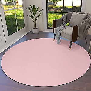 Blush Pink Pure Area Rug Carpet for Kids Teen Girls Boys Bedroom, Living Room, Washable Outdoor Indoor Accent Throw Runner Floor Mat Area+Rug Romantic Contemporary Minimalist Solid 5FT(Round)