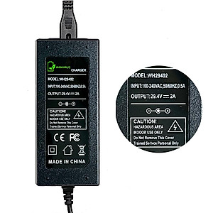 29.4V 2A Charger 5 Plugs for 24V 25.2V 25.6V Scooter Lithium Battery, Pack DC 5.5 * 2.1 with 8mm 3 Prong/ 12mm 3 Prong/ 8mm RCA/ 3-Pin Male XLR Connector