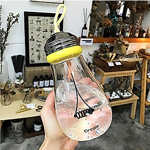 Keemanman Creative Bulb Cup,BPA Free Glass Travel Tea Mug,Cute Water Bottle with Neoprene Sleeve 14 Ounce (yellow)