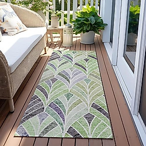 Addison Rugs Chantille ACN851 Green 2'3" x 7'6" Indoor/Outdoor Hallway Runner Rug, Machine Washable, Stain Resistant, Easy Clean, Non Shedding, for Kitchen, Bathroom, Laundry and Bedroom