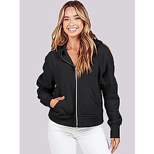 ANRABESS Hoodies for Women Casual Long Sleeve Jackets Oversized Fleece Sweatshirts Zip Up 2023 Y2k Hooded Teen Girl Tops Trendy Fall Clothing Black A1015heise-L