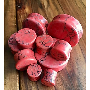 Lobal Domination PAIR of Red Turquoise Organic Stone Plugs Gauges - up to 38mm available! (7/8" (22mm))