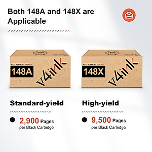 v4ink 148X High Yield Toner Cartridge (NO CHIP) Compatible Replacement for HP 148X W1480X 148A W1480A Black Toner for HP Pro 4001dw 4001dwe 4001dn 4001n MFP 4101fdw 4101fdn Printer Ink, 1 Pack