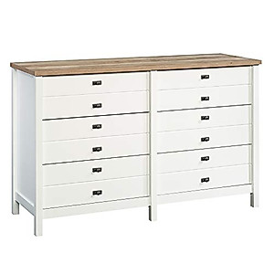 Sauder Cottage Road L-Desk, L: 65.11" x W: 58.66" x H: 29.76", Soft White Finish & Cottage Road Dresser, L: 56.77" x W: 19.29" x H: 35.35", Soft White Finish