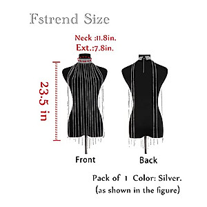 Fstrend Women Rhinestone Choker Long Tassel Necklaces Sparkly Crystal Collar Necklace Fashion Statement Party Festival Body Accessories Jewelry Chain