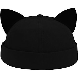 Black Cat Ear Docker Cap Brimless Hats Beanie for Women Men Skull Cap Worker Sailor Cap Rolled Cuff Retro Docker Hat
