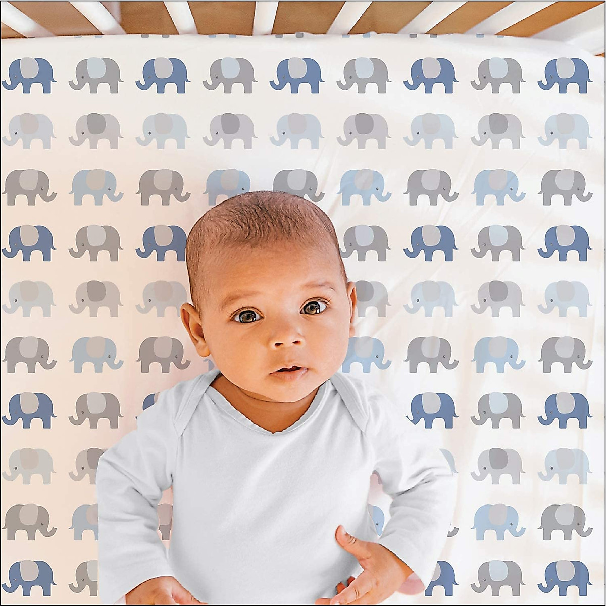 The Peanutshell Sleepy Elephant Crib Bedding Collection - 5 Pieces - Crib Comforter, Crib Skirt, 3 Fitted Crib Sheets