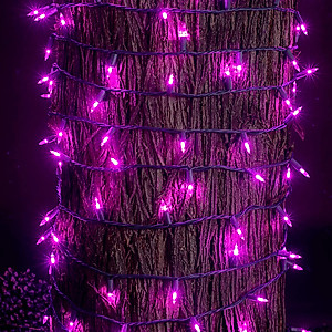 Joiedomi 150 LED Purple Faceted C6 Halloween String Lights 48.7FT Green Wire for Indoor Outdoor Holiday Décor Halloween Event Decoration, Tree, Eaves, Haunted House Theme Party