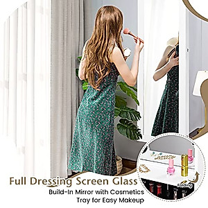 COSTWAY 12 LEDs Jewelry Cabinet, Wall/Door Mounted Jewelry Organizer Cabinet with 53.5” Full Length Mirror & Large Storage Capacity, Lockable Mirror Jewelry Armoire for Women Girls (White)