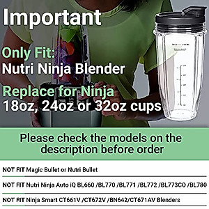 Replacement 24oz Blender Cup For Ninja BN401 BN751 BN801 BN800 BL450 BL456 BL480 Foodi SS401 SS101 TWISTi SS151 SS351 Cups Nutri Ninja Auto IQ Parts Lids Upgraded (2 Pack)