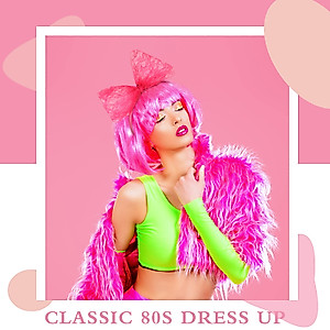 Xinnun 80s Neon Lace Bow Headband 80s Halloween Costume Accessories Knot Head Wrap Pink 1980 Cosplay Hairband for Party Women