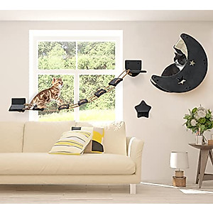 Cat Wall Shelves, Cat Hammock Cat Wall Furniture with 1 Step and 1 Climbing Bridge Step, Cat Climbing Shelf and Perches for Wall, Cat Wall Shelf Modern Beds and Perches for Activity Indoor…