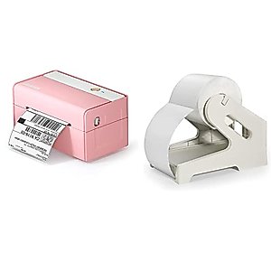 JADENS Pink Thermal Label Printer & White Label Holder, Label Holder for Rolls and Fan-fold Labels & Bluetooth Thermal Label Printer