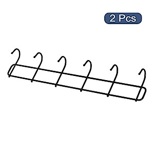 uxcell Wall Hooks Racks, No Drilling Wall Mounted Hook Rail Wall Hangers with 6 Hooks for Hanging Bedroom Bathroom Black 2Pcs