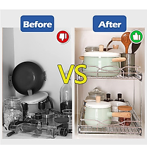 SIMCAS 2 Tier Individual Pull Out Cabinet Organizer 20" W x 21" D, Slide Out Kitchen Cabinet Storage Sliding Shelves, Heavy-Duty Wire Basket for Pantry Kitchen Cabinet Organizers and Storage, Chrome