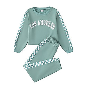 YOURUIKEY Girl Clothes Top Pants Sets Cotton little Girl Outfits Green Sweatsuits Kid Girl's Clothing Set for Size 7-8 Years Old Girls