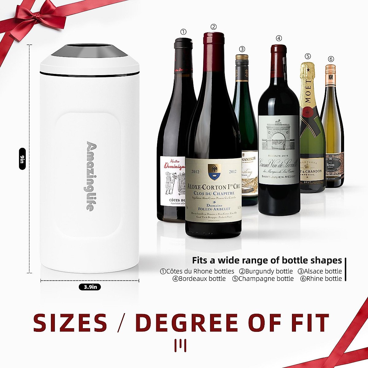 Wine Chillers Portable Champagne Cooler Stainless Steel Vacuum Insulated Wine Bottle Keep Wine Beverages Cold Gift for Wine Lover White