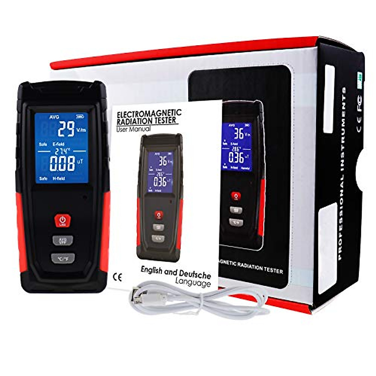 EMF Meter Digital Electromagnetic Field Radiation Detector with Sound Light Alarm Function, Rechargeable Handheld EMF Tester for Electric Magnetic Field Inspection, Home, Office and Ghost Hunting