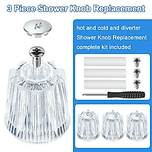 UCDETD Shower Knobs 3 Piece Replacement and Flange Base, Clear Acrylic Plastic Hot/Cold/Diverter Shower Knob Compatible with Price Pfister Contessa and Windsor Bathtub Shower Faucet Handle