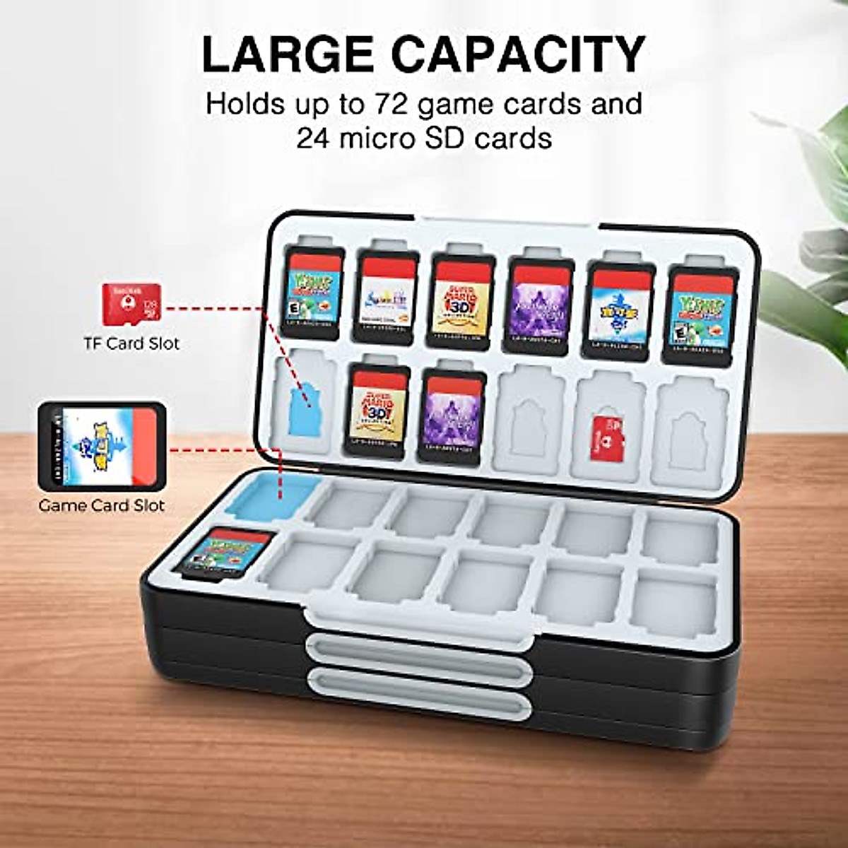 HEIYING Switch Game Card Case for Nintendo Switch/OLED/Lite,Portable Travel Carry Case with 72 Game Card Slots and 24 Micro SD Cards Slots