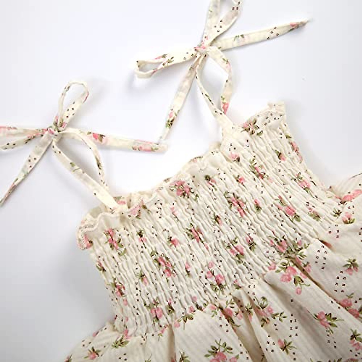 Baby Girl Floral Romper Dress Newborn Infants Sleeveless Summer Straps Dress Rompers Playsuit with Headband (I-Beige, 0-6 Months)