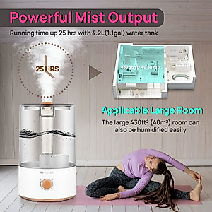 Cool Mist Humidifier,Quiet Ultrasonic Air Humidifiers for Bedroom & Large room - Top Fill Cool Mist Humidifiers for Plant, Auto-Shut Off, Humidifiers for Babies Nursery & Whole House (4.2L Water Tank)