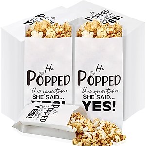 Sunnychicc 200 pcs He Popped the Question Popcorn Bags Engagement Party Favors Wedding Bridal Shower Engaged Goody Snack Treat Bag Grease Resistant