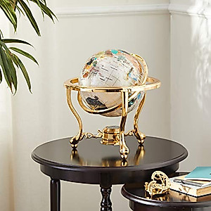 Uniquea Art 13-Inch Tall Pearl Ocean Table Top Gemstone World Globe with Gold Tripod