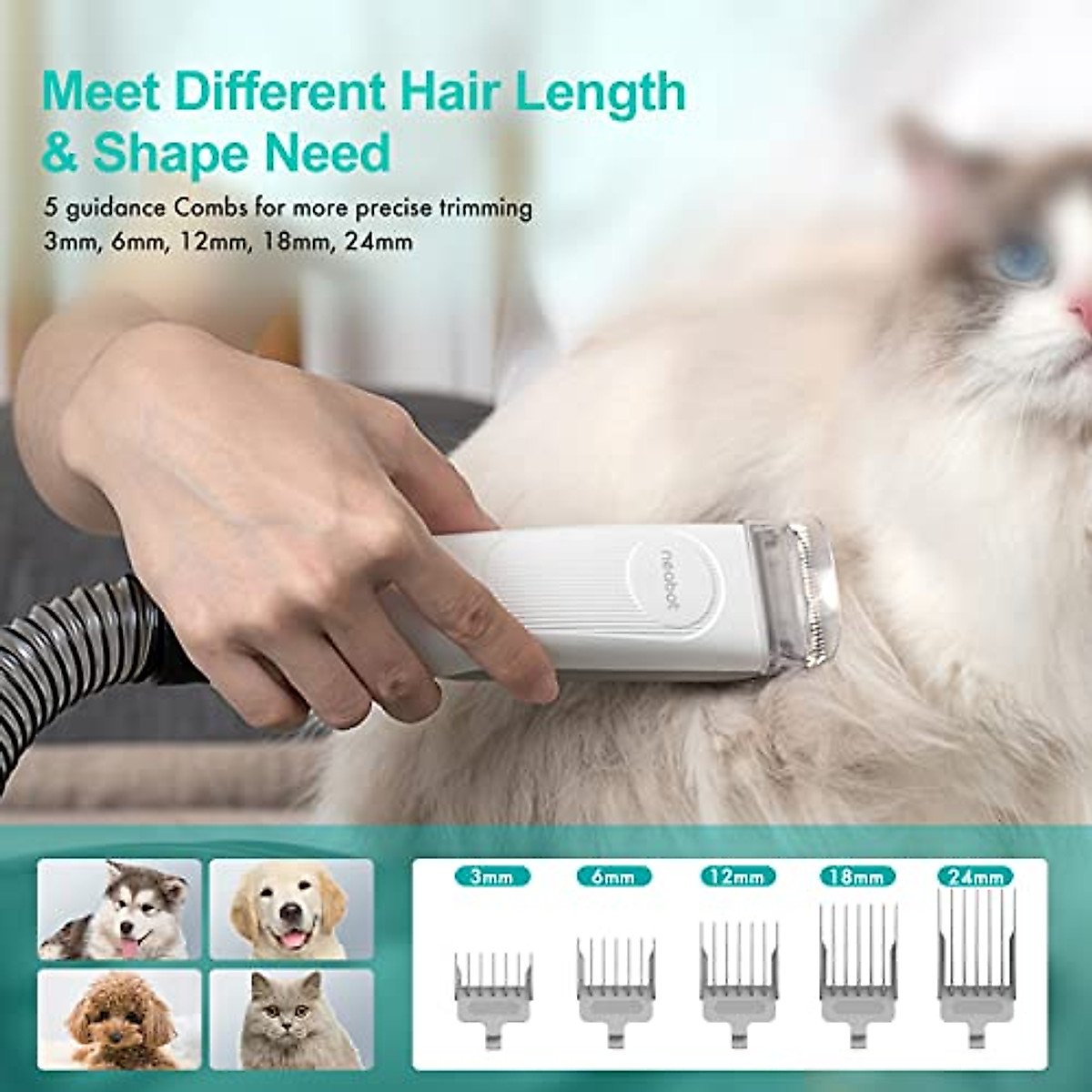 neabot P1 Pro Pet Grooming Kit & Vacuum Suction 99% Pet Hair, Professional Grooming Clippers with 5 Proven Grooming Tools for Dogs Cats and Other Animals(Renamed to Neakasa)